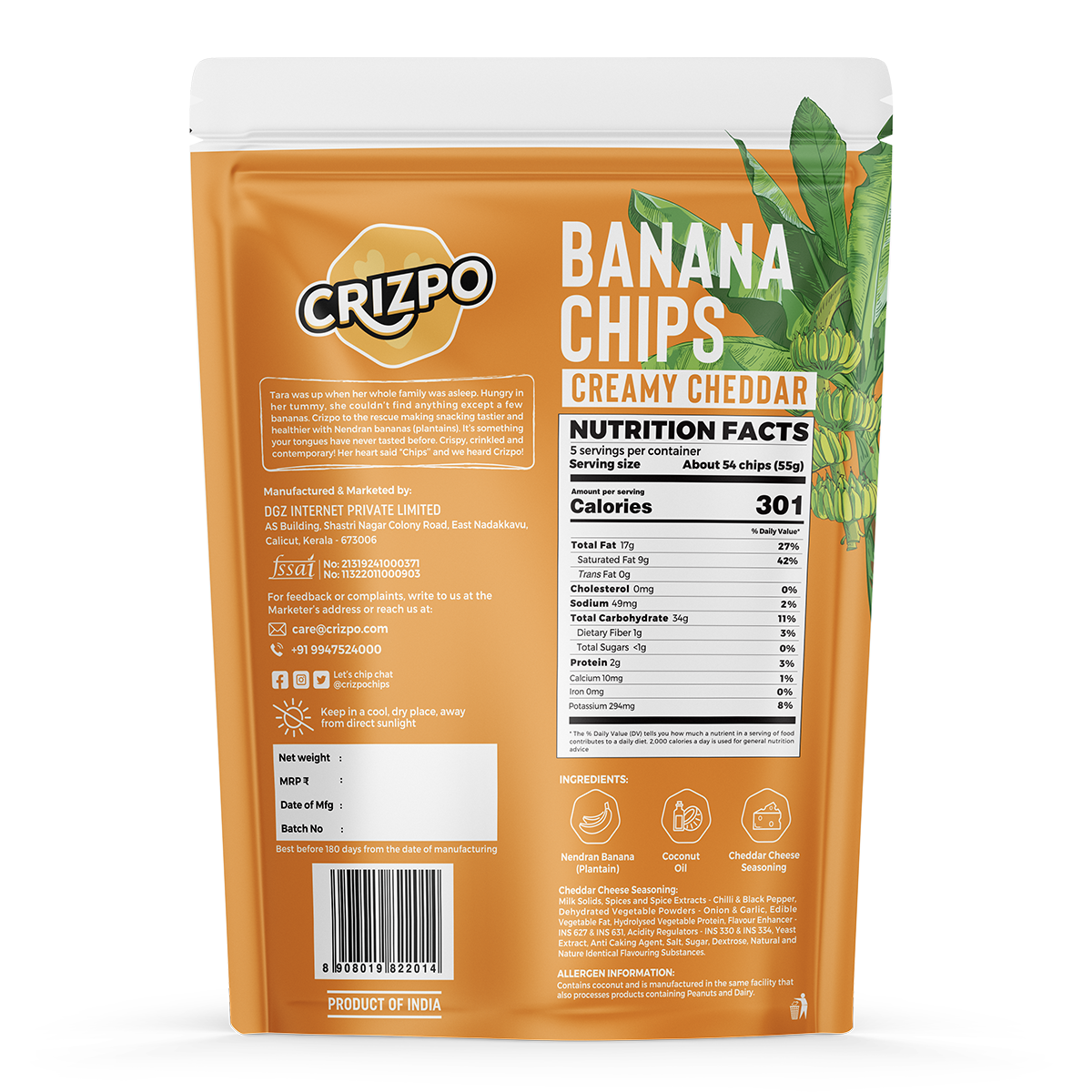 Crizpo Banana Chips - Creamy Cheddar - Pack of 2 x 110g