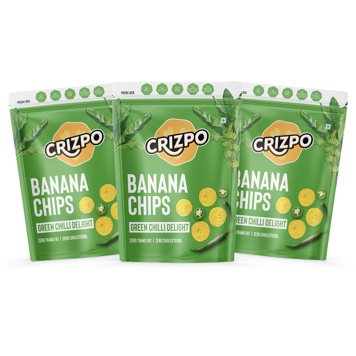 Crizpo Banana Chips - Green Chilli Delight - Pack of 3 x 110g